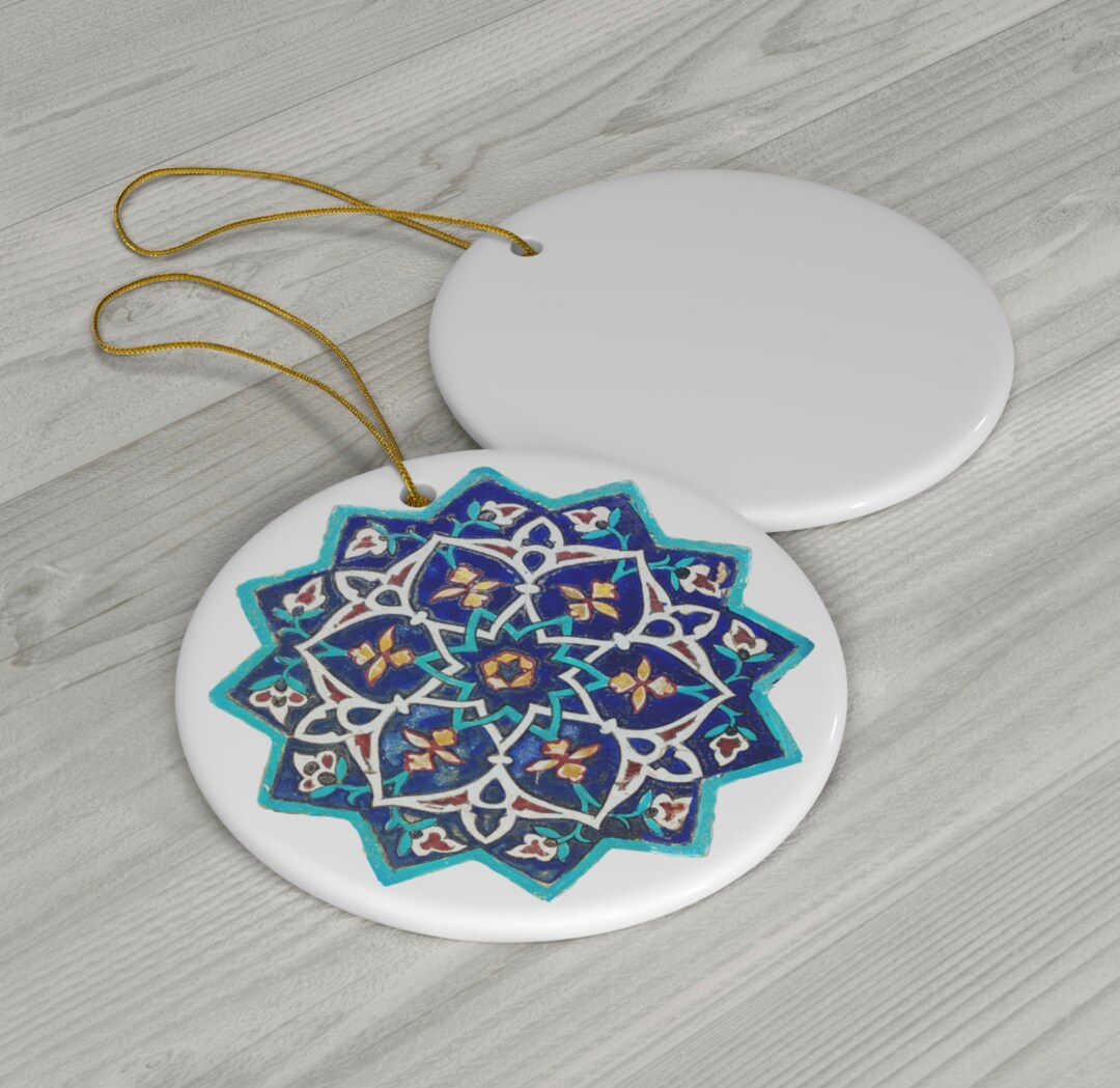 Persian Tile 12 Point Star Design Round Ceramic Ornament. Gift Option ...