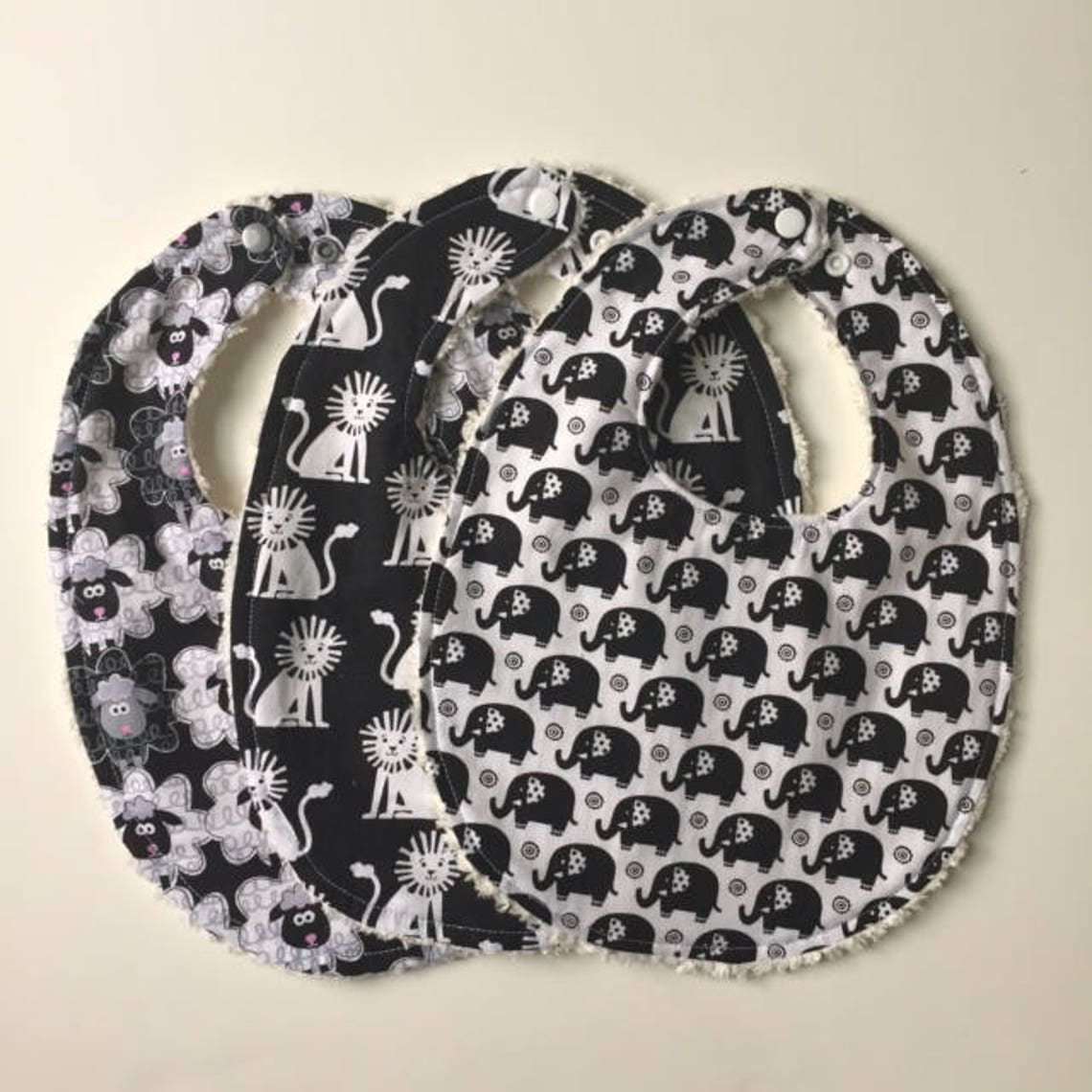 Lamb Elephant or Lion bib choice of one black and white | Etsy