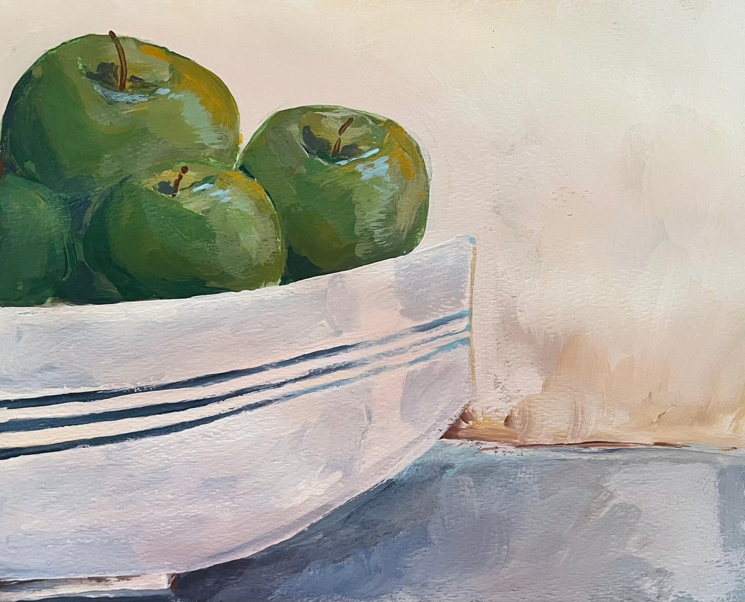 Green Apples in a Family Bowl // Art Print of an Original Painting ...