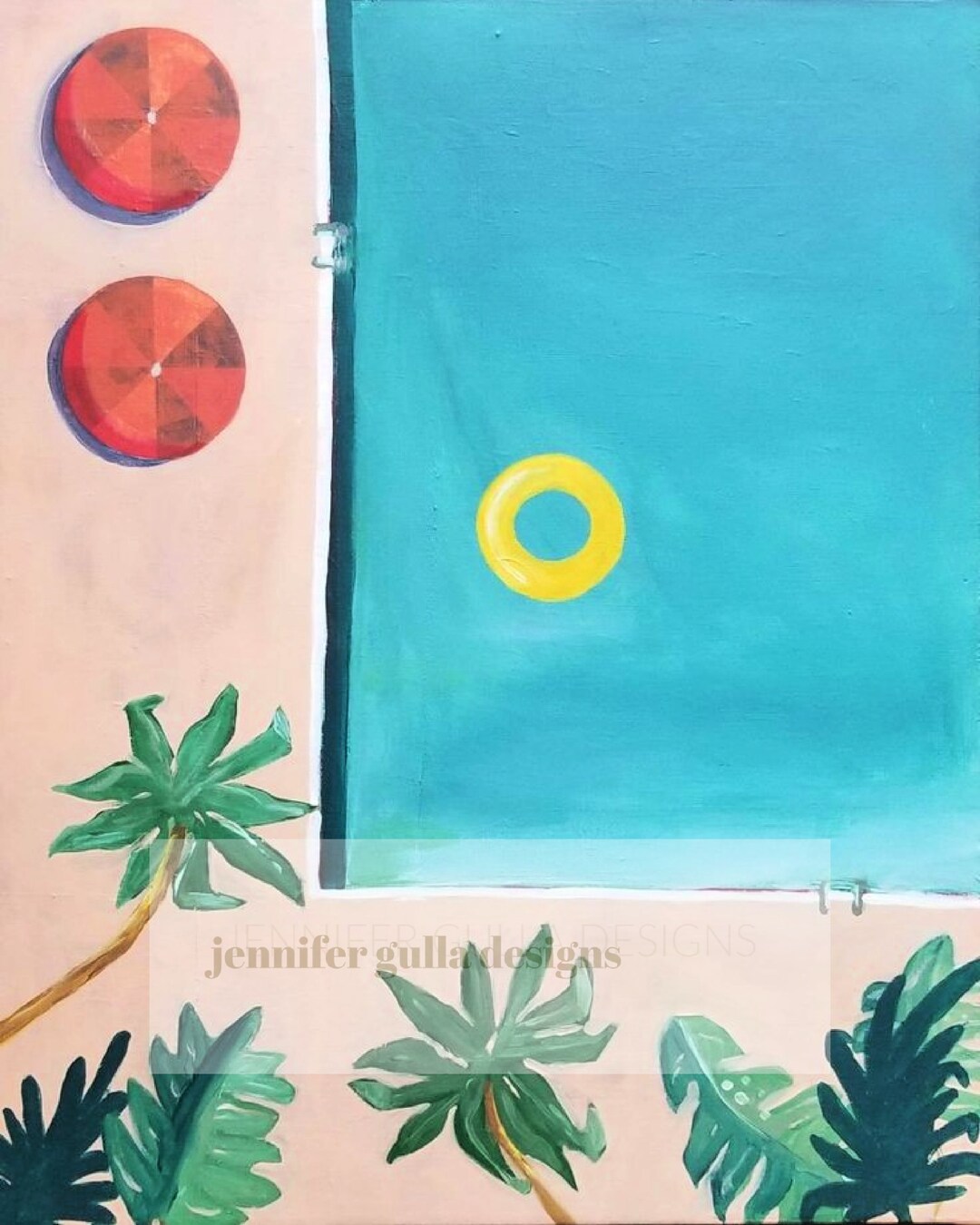 Poolside Art Print, Digital Art, Summer Wall Art, Tropical Art Print ...