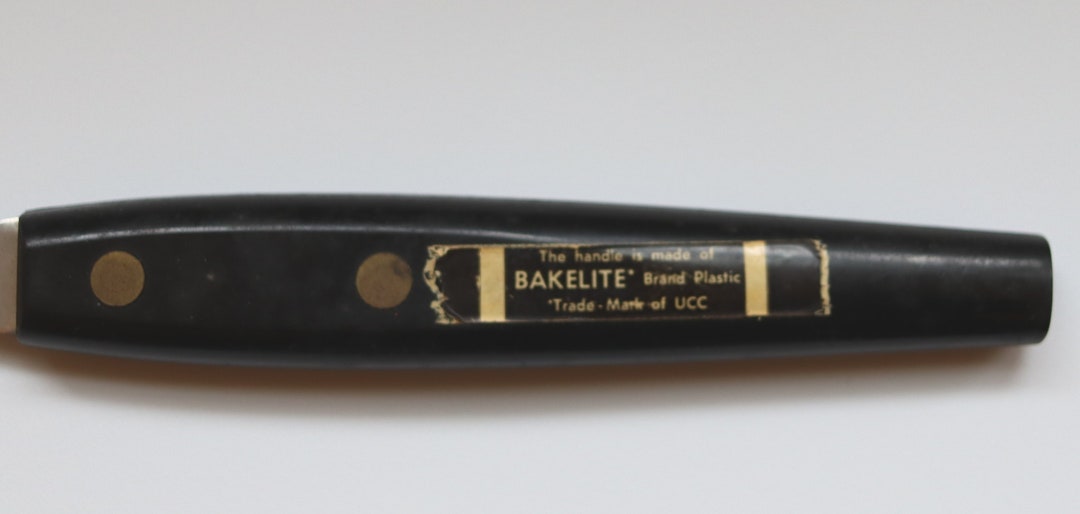 Vintage Early Bakelite Black Handle Serving Fork With Original Label ...