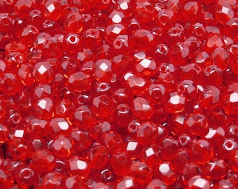 Ruby Red A/B Czech Glass Beads 4mm or 6mm Fire Polished Aurora Borealis ...