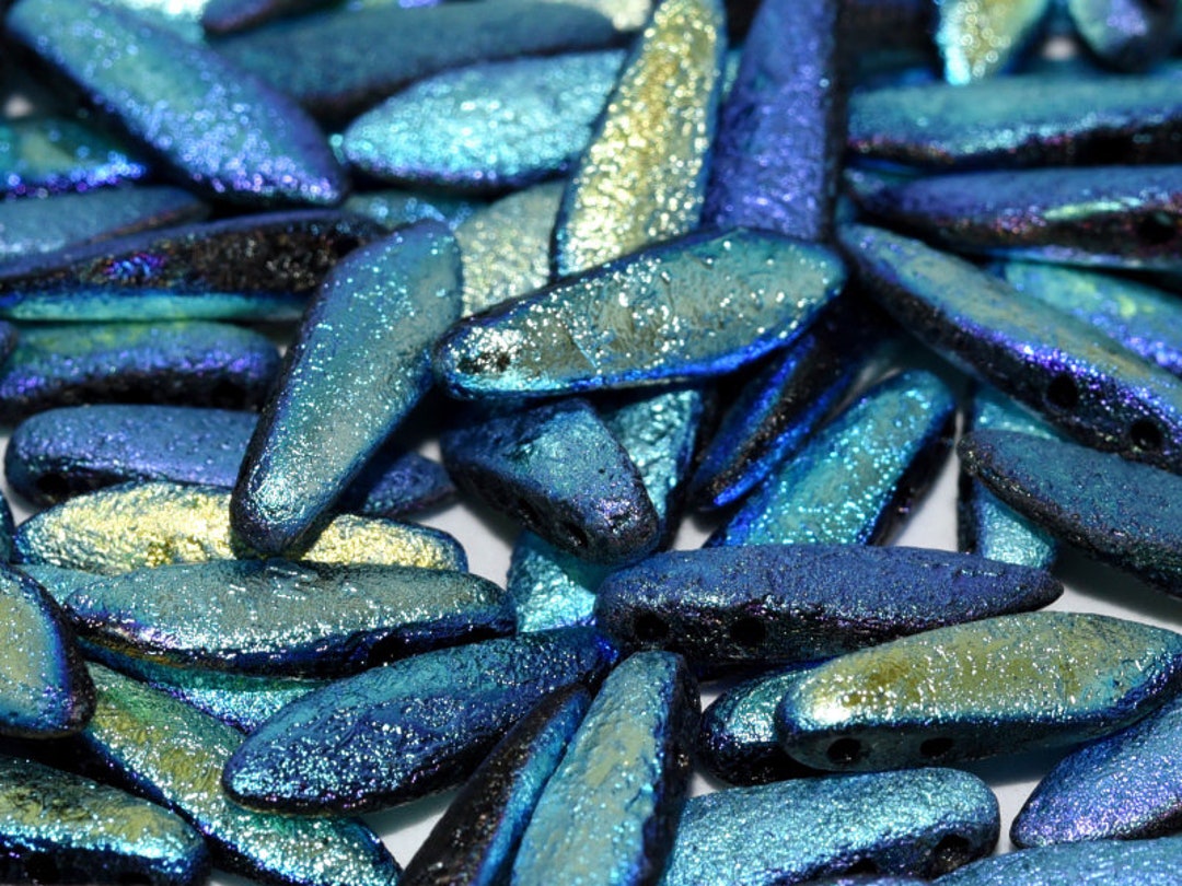 100 Pcs 2-hole Dagger Beads 5x16 Mm, Jet Etched AB Full 23980/28783, Czech Glass amkt060-100p - Etsy