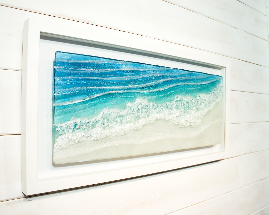 Large Wave Frame, Toe Tickling Tide, Panoramic Glass Wave Wall Art ...