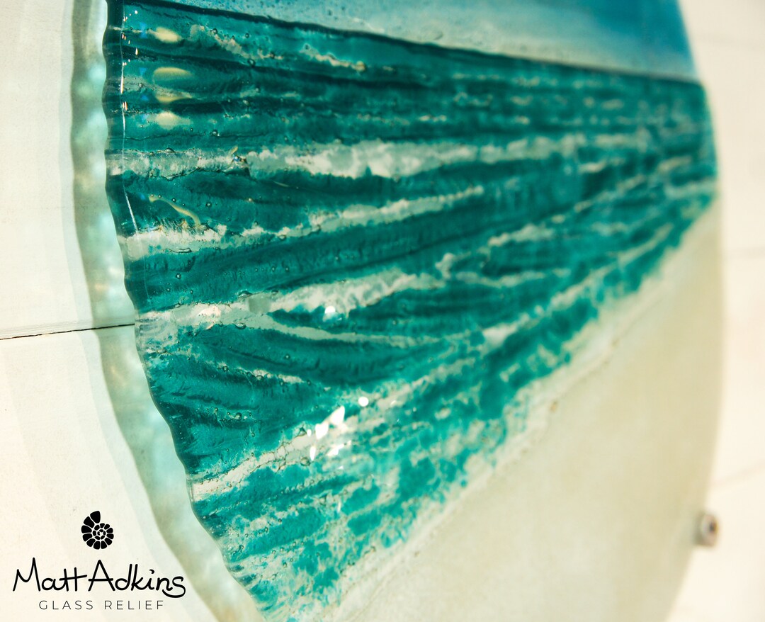 Large Round Turquoise Beach Fused Glass Wall Art 40cm16 Turquoise Teal ...