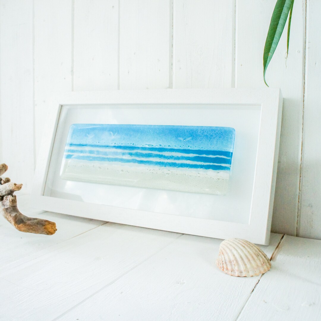 Landscape Beach Fused Glass Frame 34cmx18cm (13 3/8"x7"), Panoramic ...