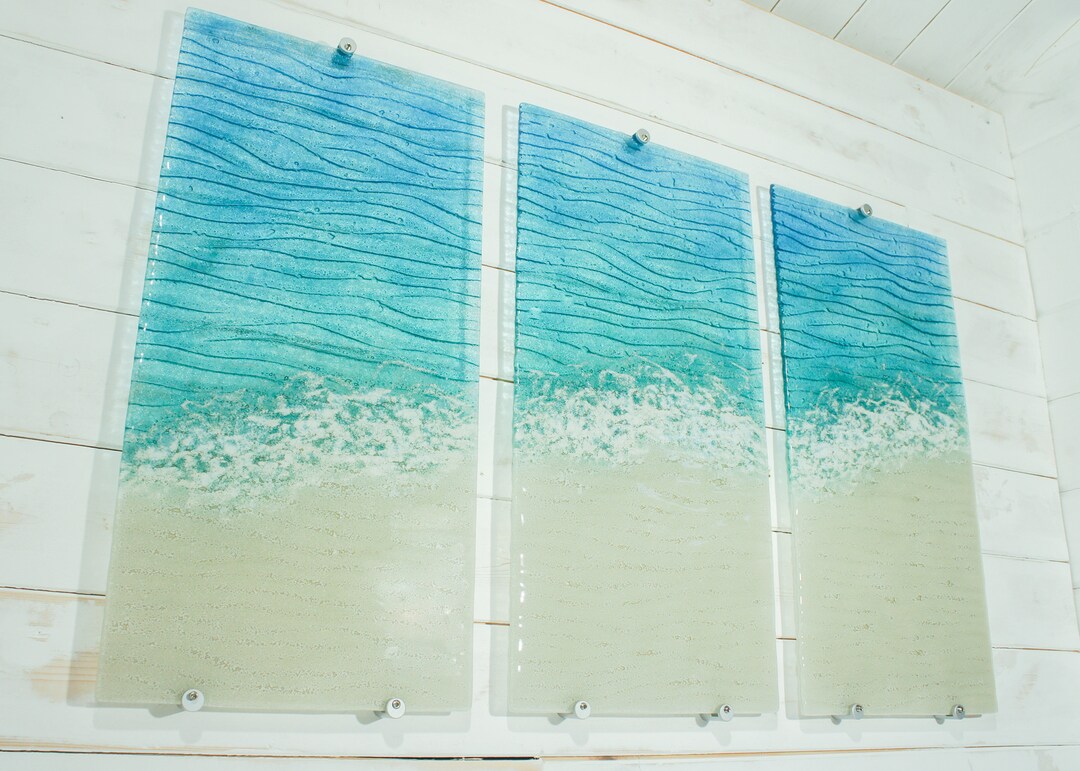 Triptych Paradise Panels OVERALL 100x60cm 40x23 Turquoise Each Panel ...