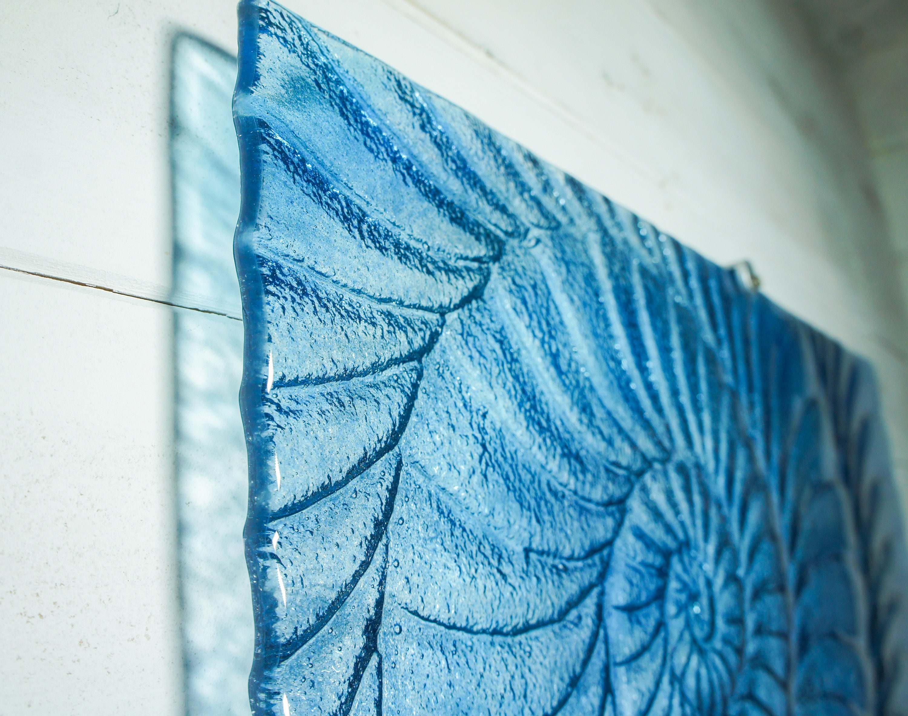 Large Ammonite Wall Art 56x26cm (22x10"), Blue Swirl Landscape Fossil ...