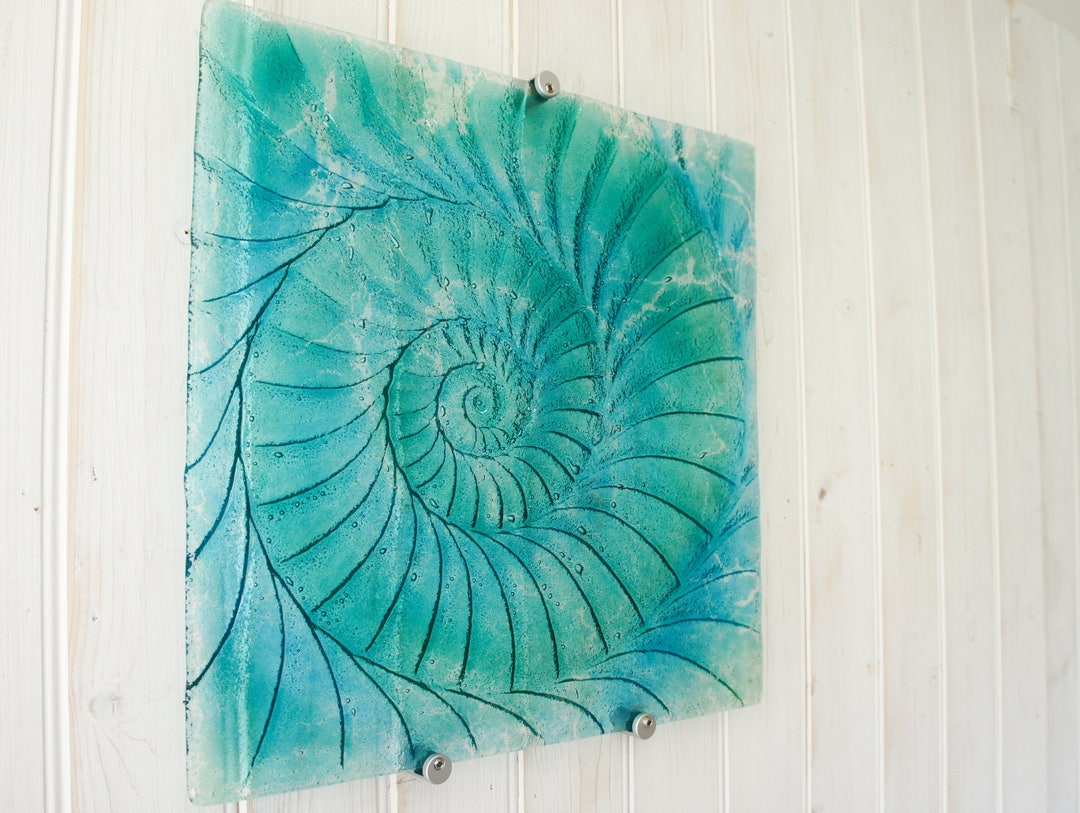 Large Square Ammonite Panel 40x40cm (16x16"),turquoise/blue Ammonite ...