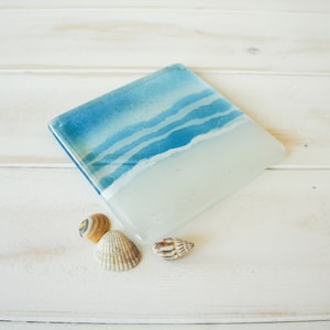 4 Beach Fused Glass Coasters 10cm(4"), Turquoise or Blue, Set of 4 ...