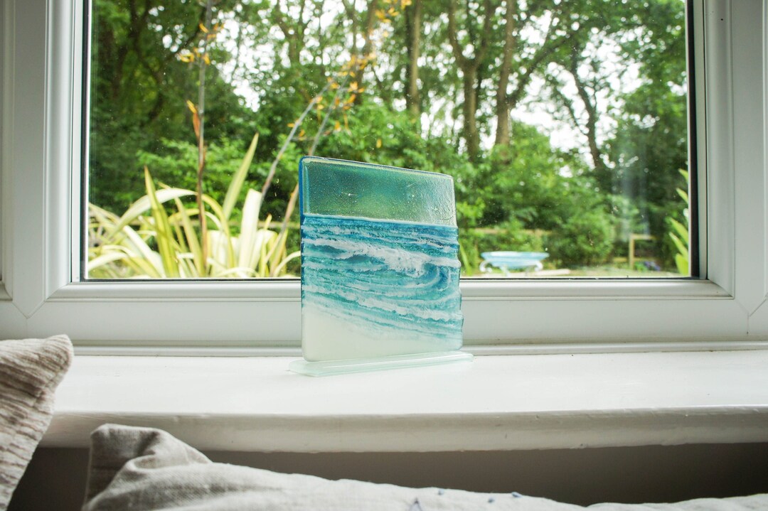 Rolling Wave Glass 15cm(6"), Fused Glass Ocean, Wave Suncatcher, Teal ...