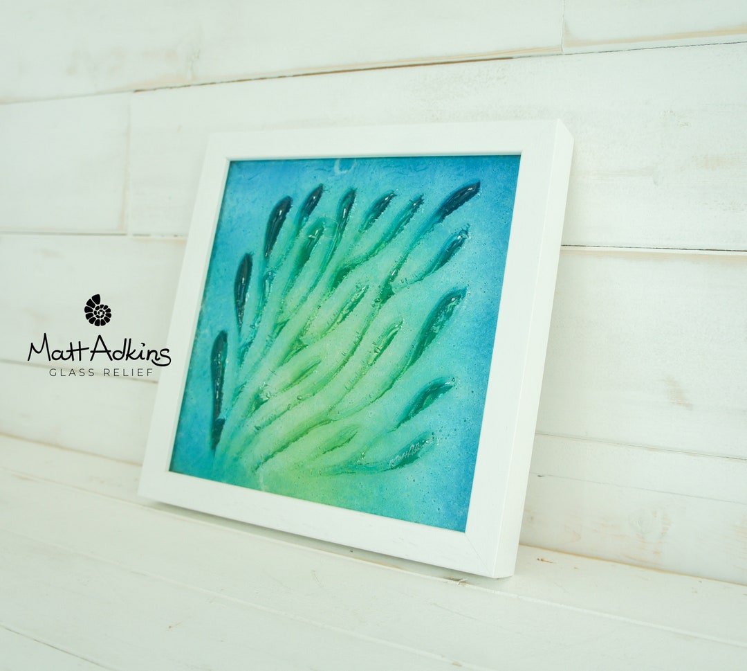 Small Coral Frame 25x25cm(10"), Turquoise Blue Lime Green Coral Reef ...
