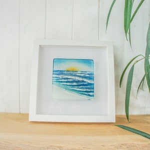 Wave in a Box Fused Glass Wave Wall Art Sun 25x25cm(10"), Turquoise ...