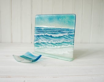 Wave Glass Panel FREE UK SHIPPING Turquoise Blue Medium | Etsy