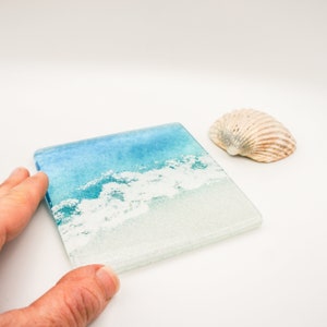 2 Beach Fused Glass Coasters, Set of 2 Coasters 10cm(4"), Paradise Sea ...