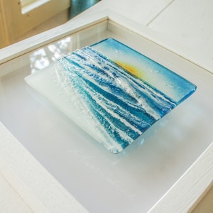 Wave in a Box Fused Glass Wave Wall Art Sun 25x25cm(10"), Turquoise ...