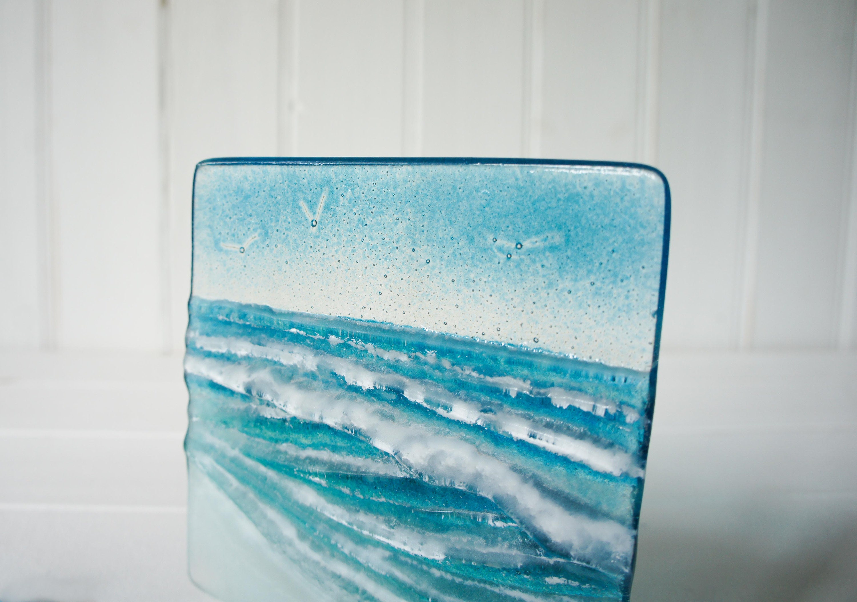 Wave Glass Art 12cm5 Fused Glass Freestanding Art | Etsy