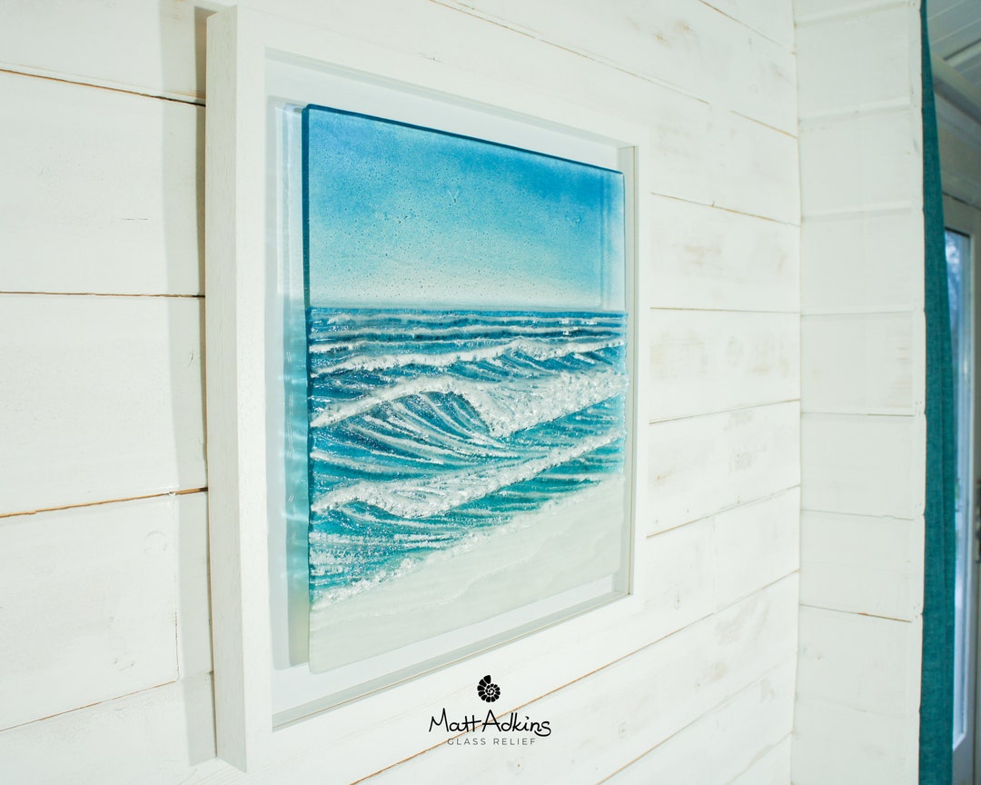 Square Wave Frame 45x45cm (17x17"), Wave Large Square Sea Beach Fused ...