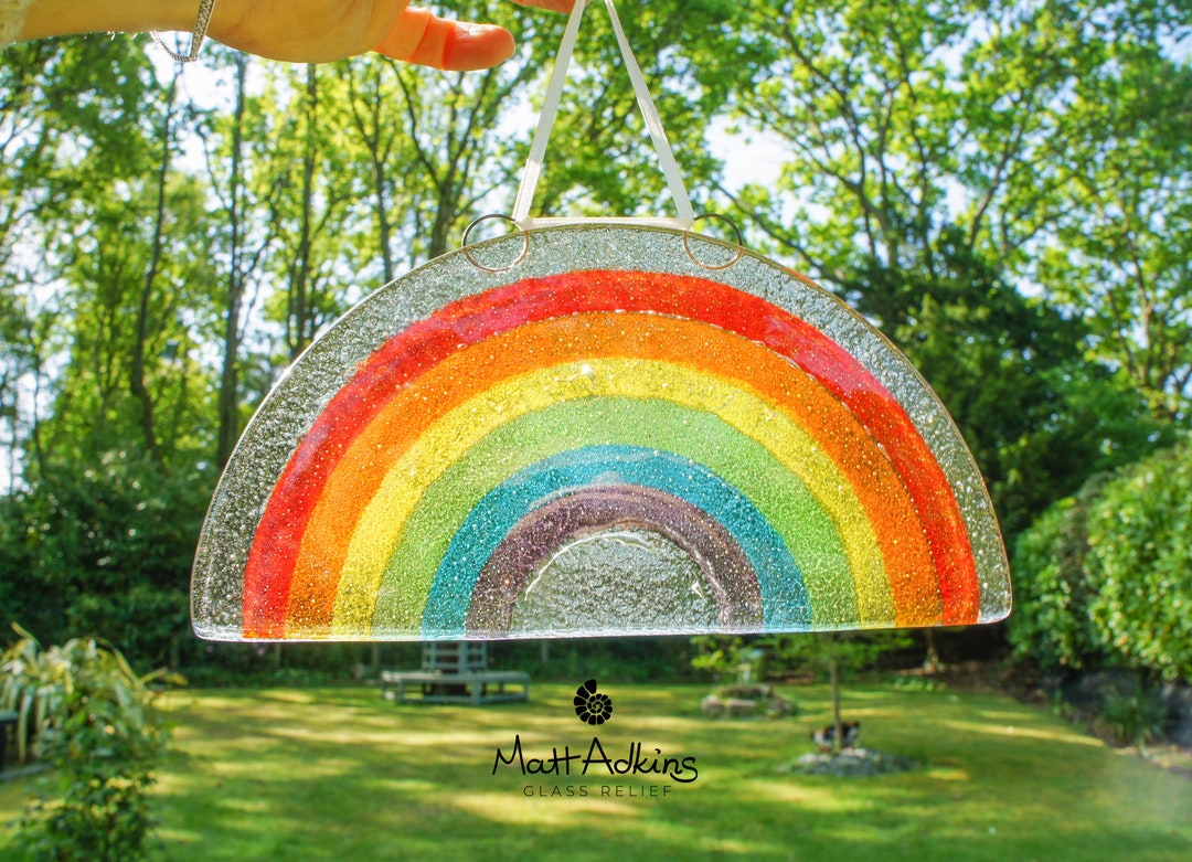 Rainbow Suncatcher 19x9cm7 1/2x4 Stripe Rainbow Hope Glass Hanging ...