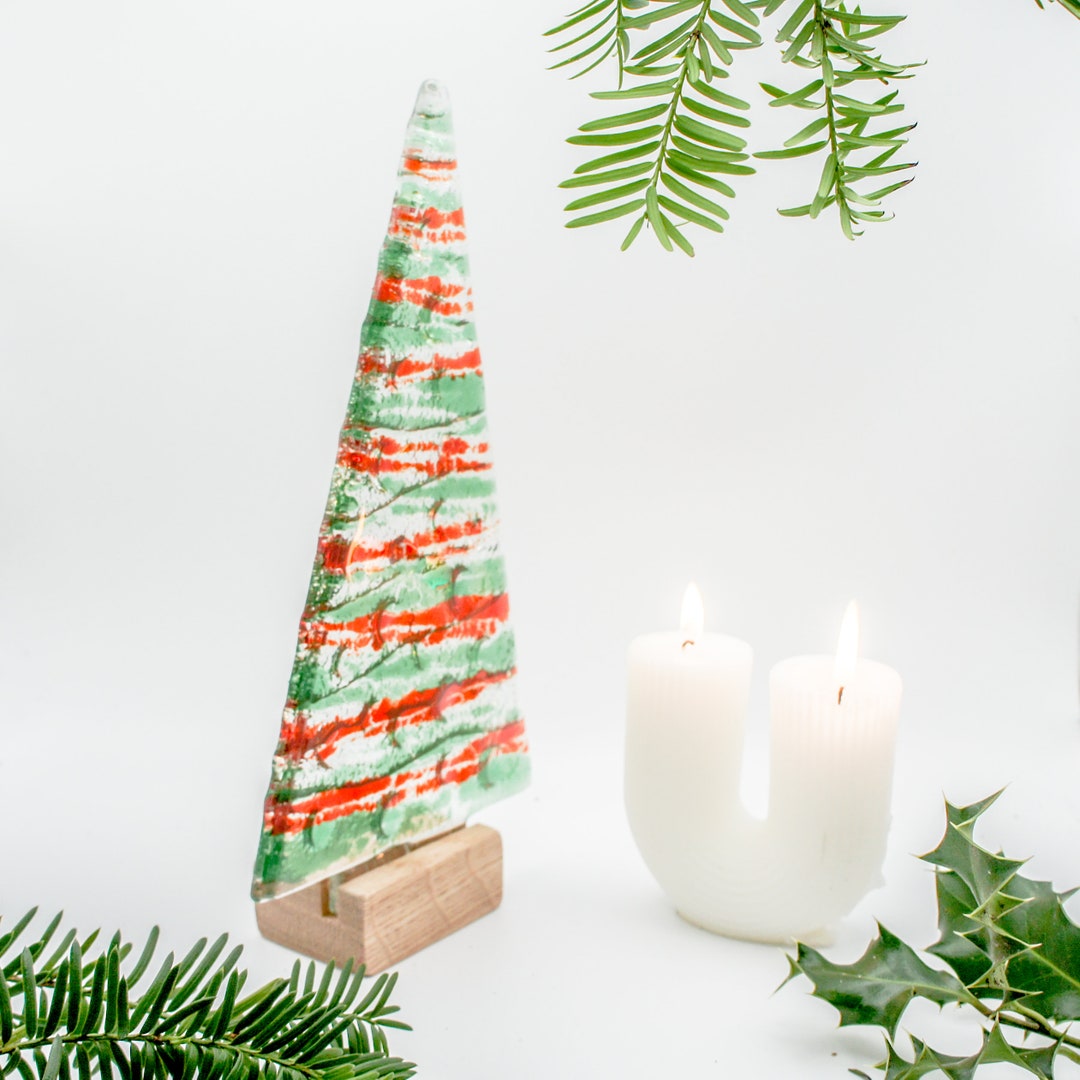 Large Glass Christmas Tree Red Green 22cm 8 1/2 Tall, Red & Green Fused ...