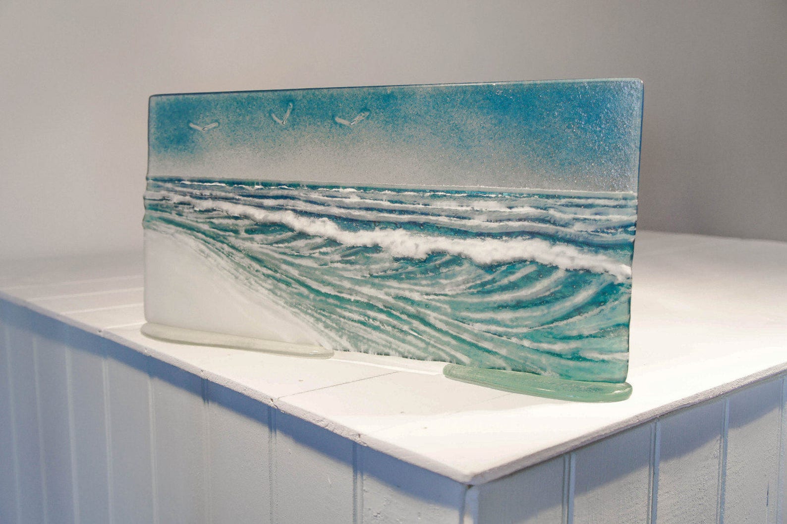 Wave Glass Art 40x20cm16x8 Turquoise Blue Teal Wave | Etsy UK