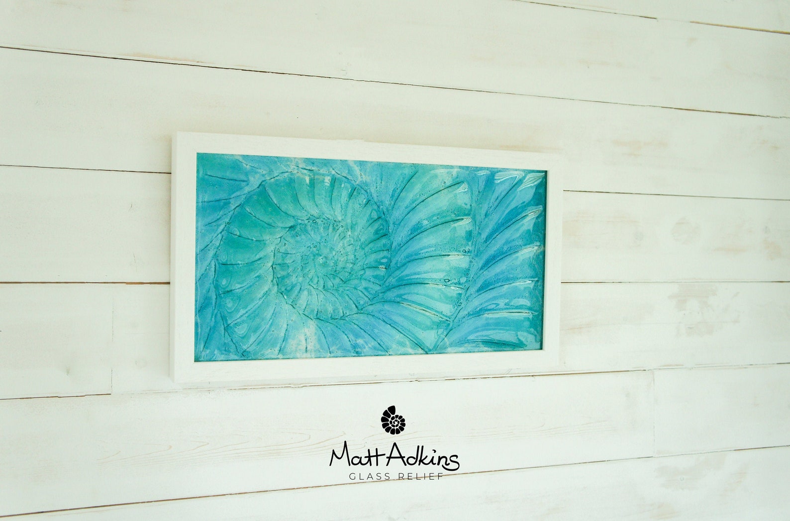 Landscape Ammonite Frame Art 45x25cm (17"x10"), Turquoise Blue ...