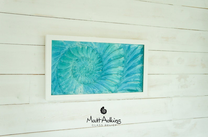 Landscape Ammonite Frame Art 45x25cm (17"x10"), Turquoise Blue ...