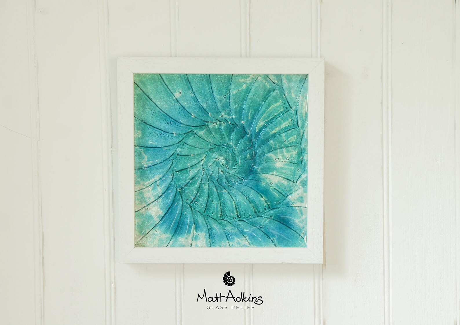 Ammonite Frame 25x25cm(10"), Turquoise Blue Ammonite Glass Framed ...