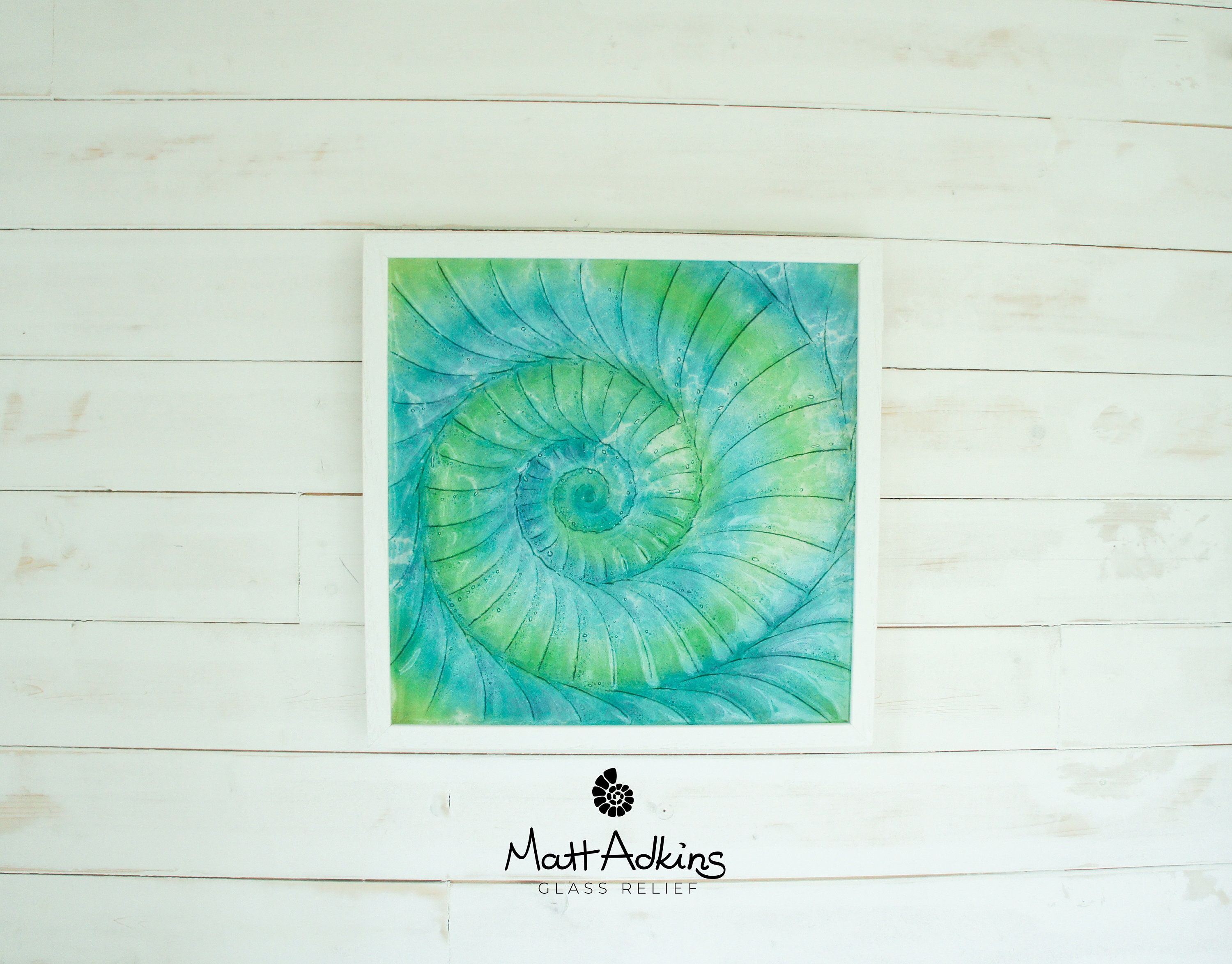 Large Ammonite Frame 44x44cm (17"x17"), Turquoise Blue Lime Green ...