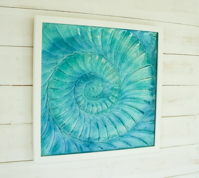 Large Ammonite Frame 44x44cm (17"x17"), Turquoise Blue Fossil Swirl ...