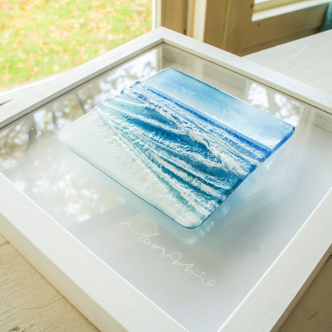 Fused Glass Wave Wall Art, Framed Art, Wave in a Box D1 25x25cm(10 ...