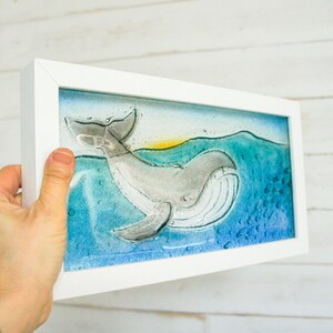 Whale Frame - Whale Wall Art - Glass Whale - Landscape Sea Fused Glass ...