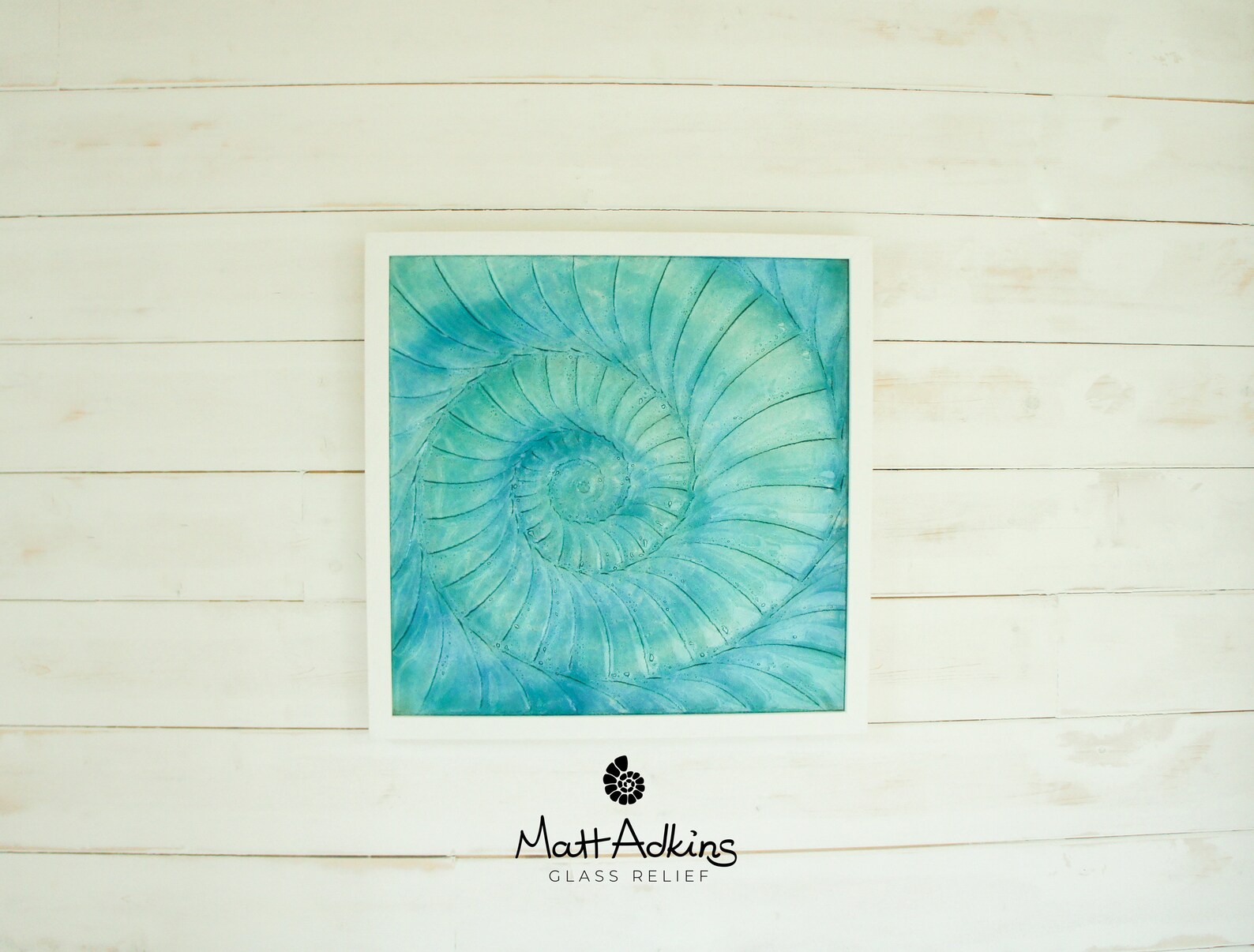 Large Ammonite Frame 44x44cm (17"x17"), Turquoise Blue Fossil Swirl ...