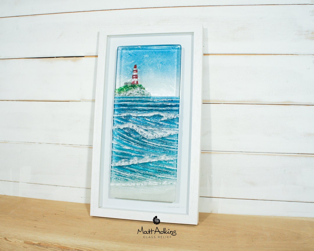 Portrait Lighthouse Frame 25cmx45cm(10x18"), Portrait Fused Glass Wave ...