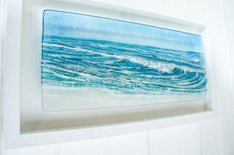 Landscape Fused Glass Turquoise Wave Frame at 45cmx25cm(18x10 ...