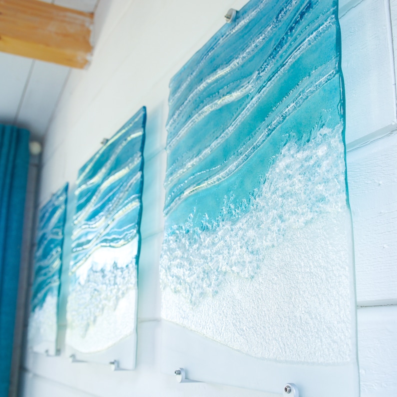 Triptych Toe Tickling Tide, 3 Piece Wall Art Fused Glass, Left&right ...