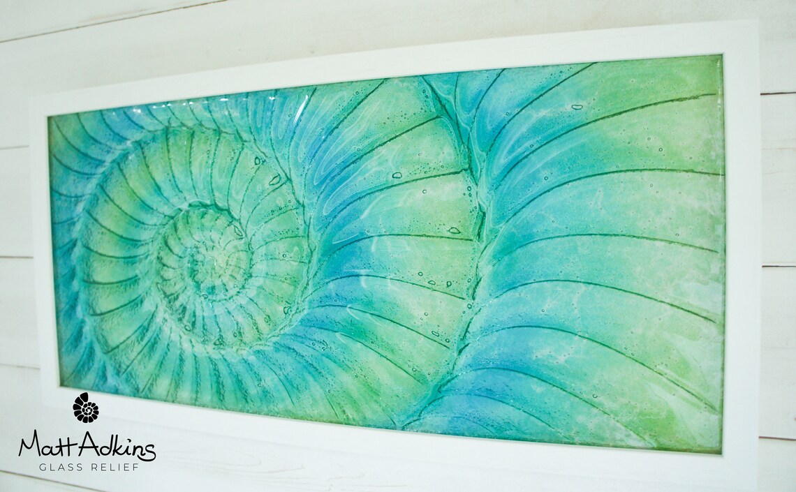 Large Ammonite Frame 60x30cm (23"x12"), Lime Green Turquoise Blue Large ...