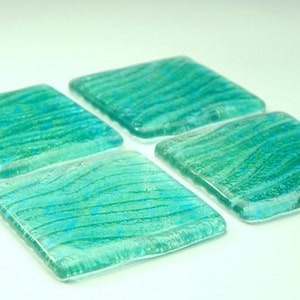 4 Turquoise Seabed Coasters, Set of 4 Coasters, 4 Fused Glass Seabed ...