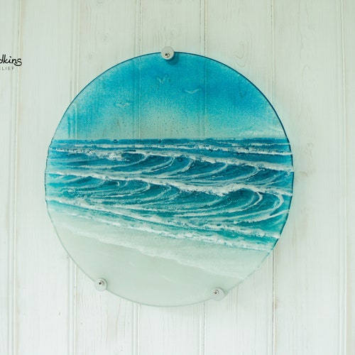 Fused Glass Ocean Wave Art Glass Wave Wall Decor Blue Ocean Etsy Canada