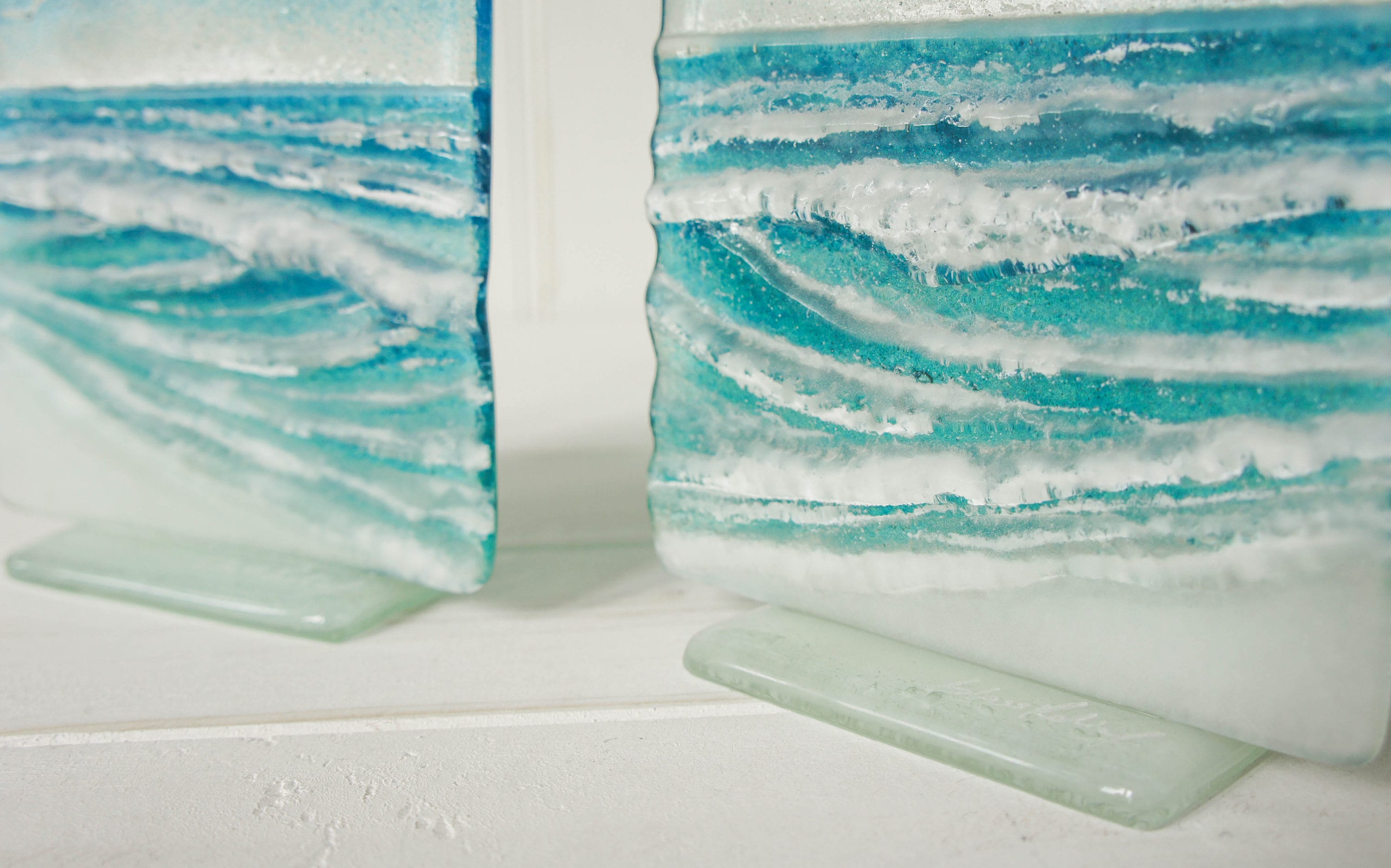 Set of 2 Small Wave Stands 12cm(5"), Fused Glass Wave Art, Coastal ...