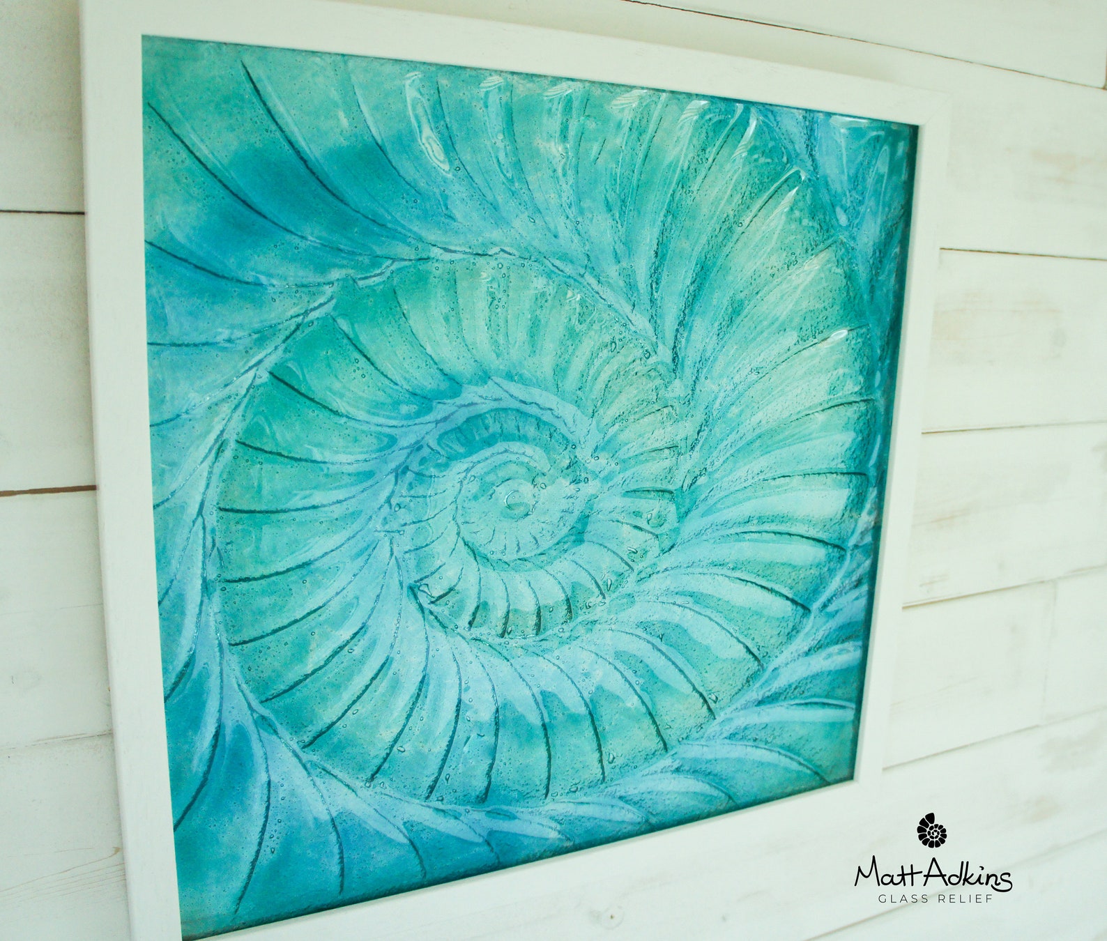 Large Ammonite Frame 44x44cm (17"x17"), Turquoise Blue Fossil Swirl ...