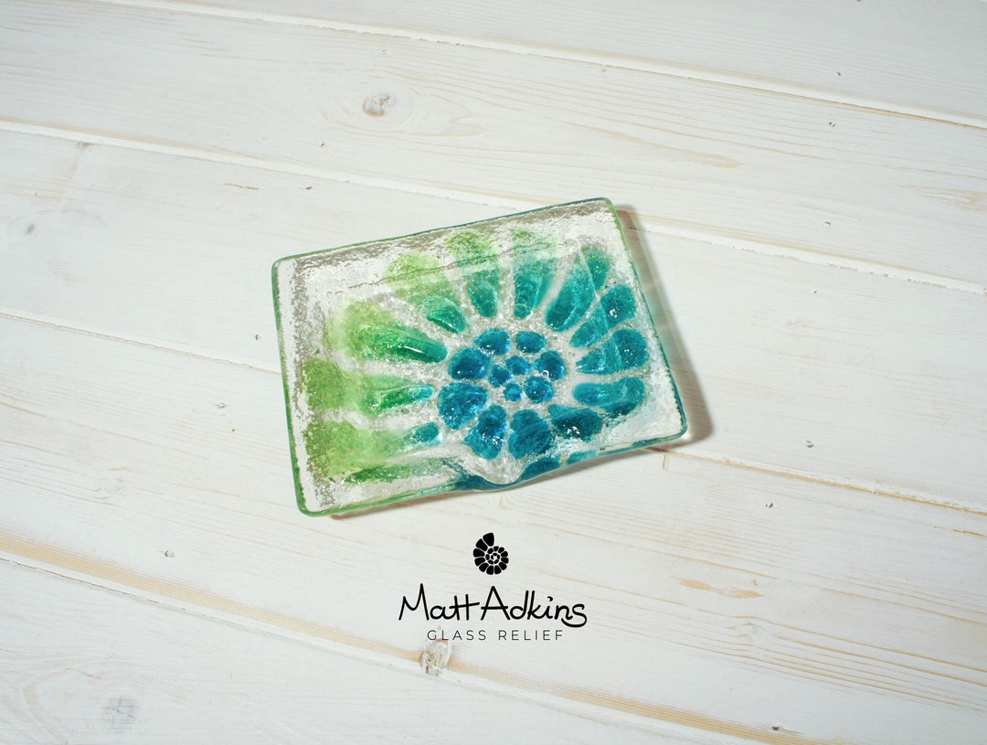 Ammonite Turquoise Green Fused Glass Soap Dish 13x10cm, Nautilus Fossil ...