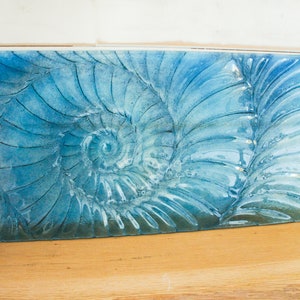 Large Ammonite Wall Art 56x26cm (22x10"), Blue Swirl Landscape Fossil ...