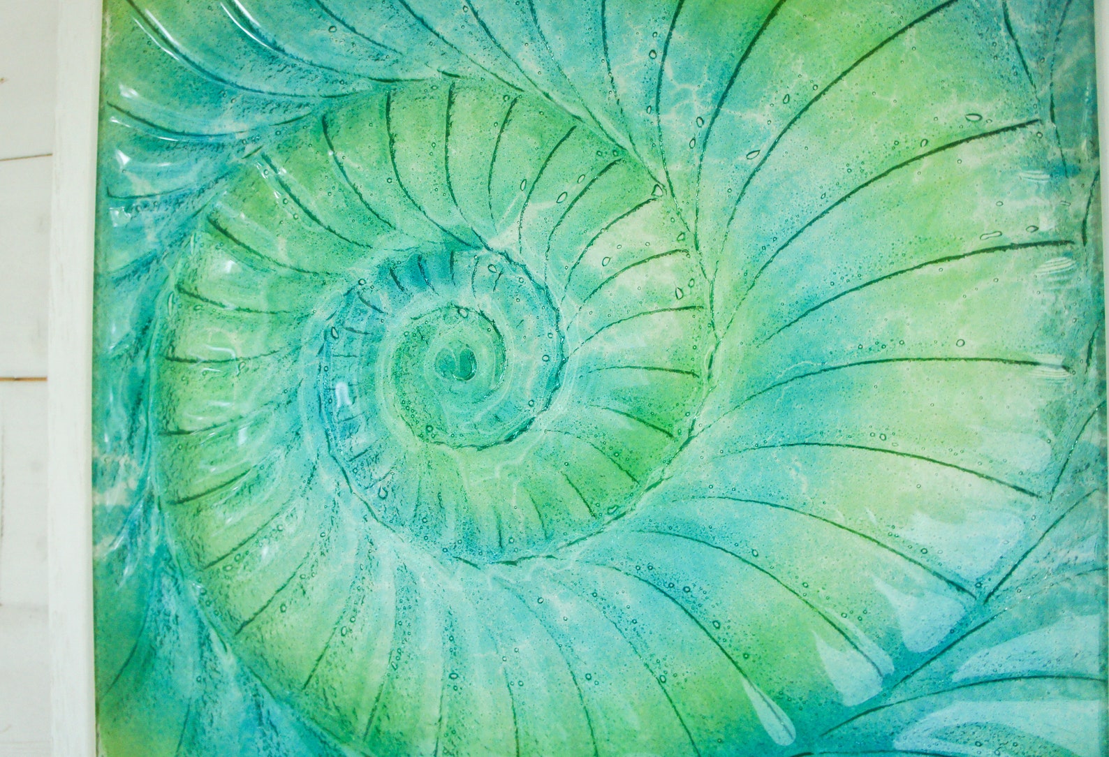 Large Ammonite Frame 44x44cm (17"x17"), Turquoise Blue Lime Green ...