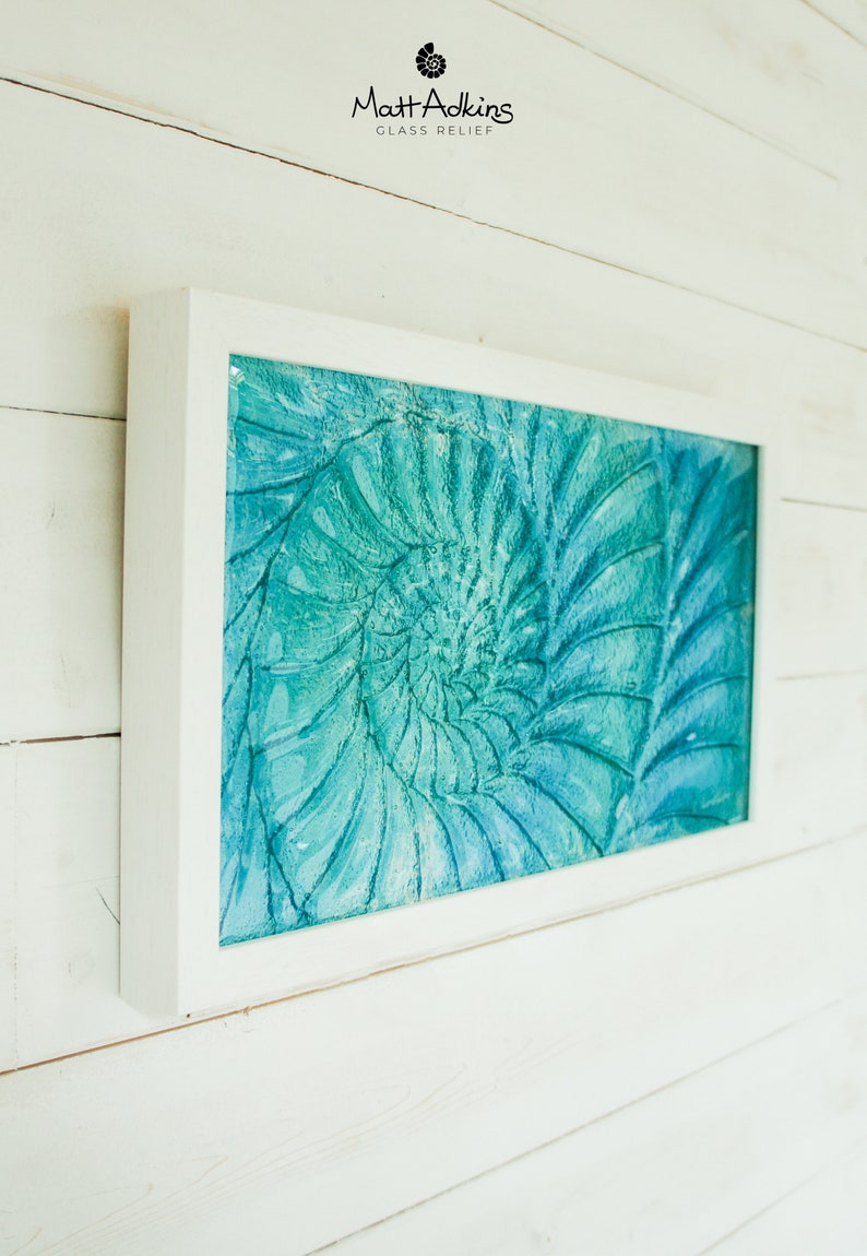 Landscape Ammonite Frame Art 45x25cm (17"x10"), Turquoise Blue ...