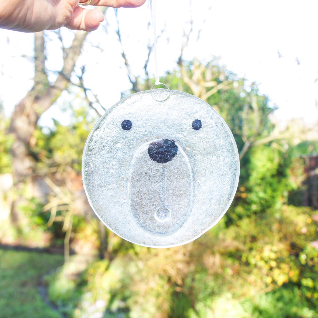 Polar Bear Glass Suncatcher, Fused Glass Hanging Bird Ornament With ...