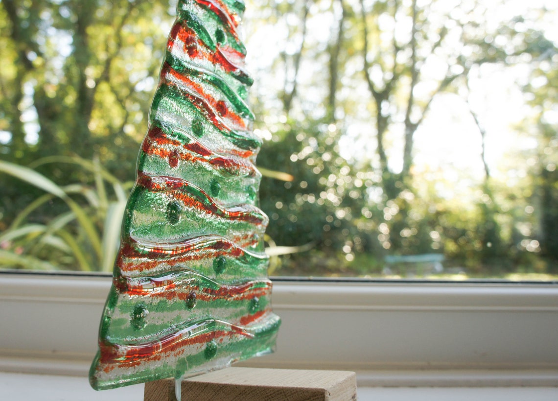 1 XL Glass Christmas Tree 32cm 12 1/2 Green/red XL - Etsy UK