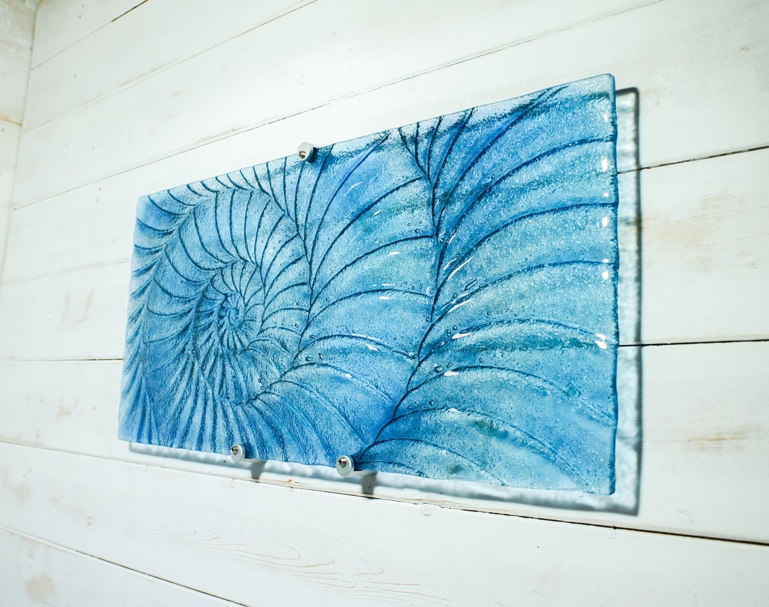 Large Ammonite Wall Art 56x26cm (22x10"), Blue Swirl Landscape Fossil ...