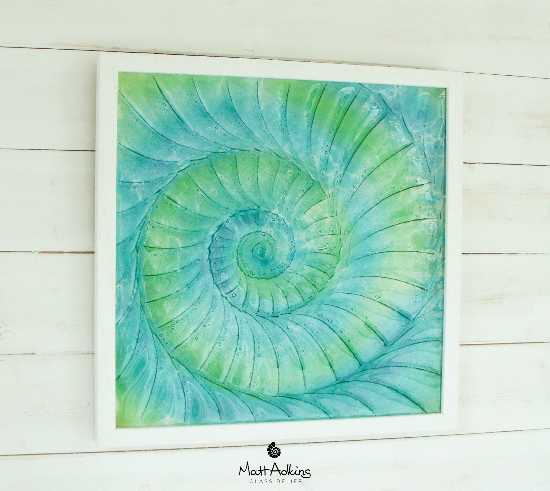 Large Ammonite Frame 44x44cm (17"x17"), Turquoise Blue Lime Green ...