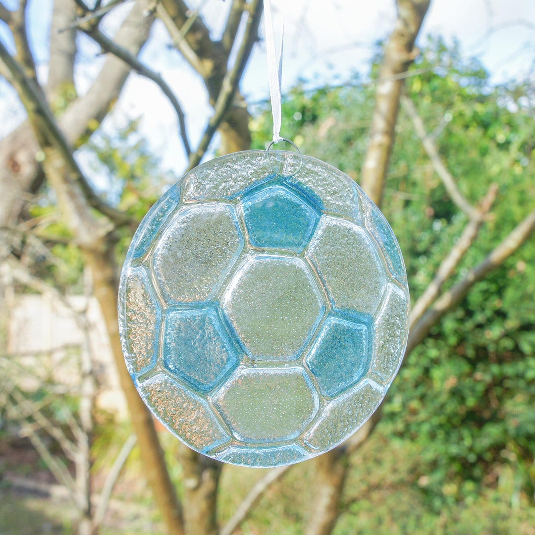 Blue Football Glass Sun Catcher, Football Gifts 12cm (5"), Fused Glass ...